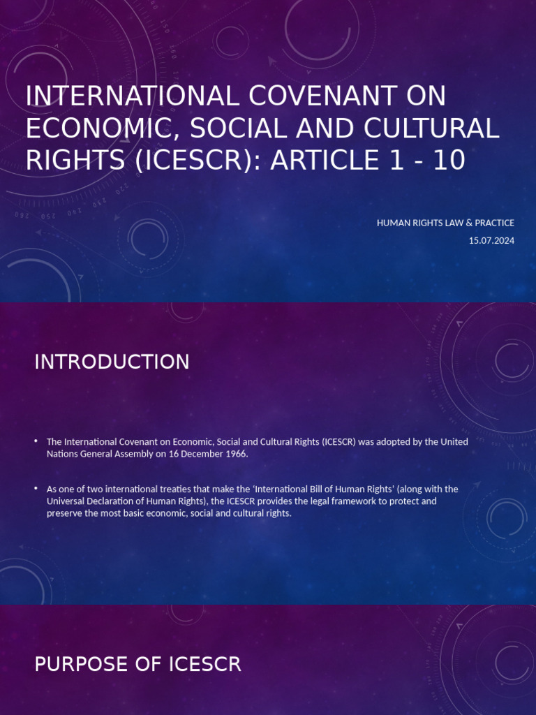 INTERNATIONAL COVENANT ON ECONOMIC, SOCIAL AND CULTURAL - Article 1 ...