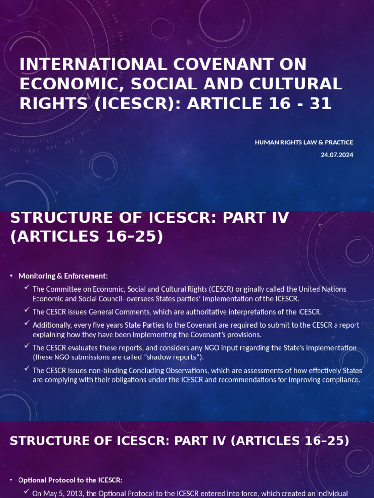 INTERNATIONAL COVENANT ON ECONOMIC, SOCIAL AND CULTURAL- Article 16 to ...