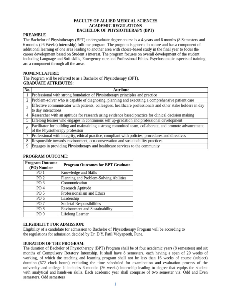 BPT Syllabus 2023 2024 | PDF | Bioethics | Course Credit