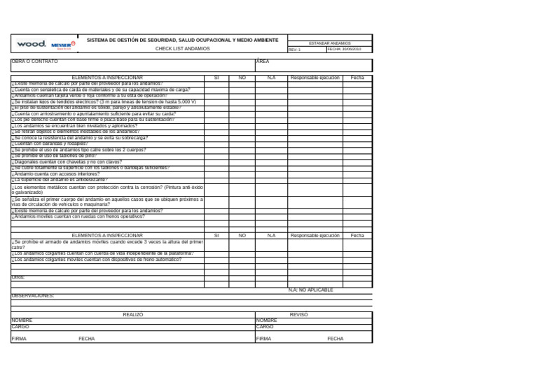 Checklist de Seguridad para Andamios | PDF | Andamio