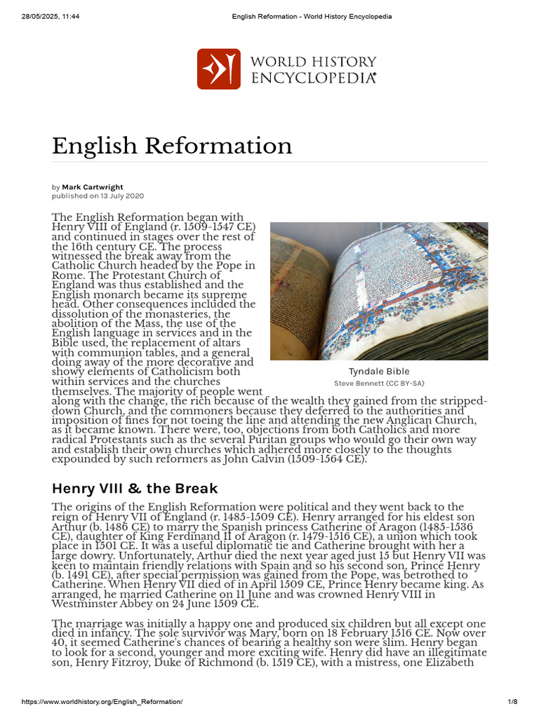 English Reformation Overview by Cartwright | PDF | Catholic Church ...