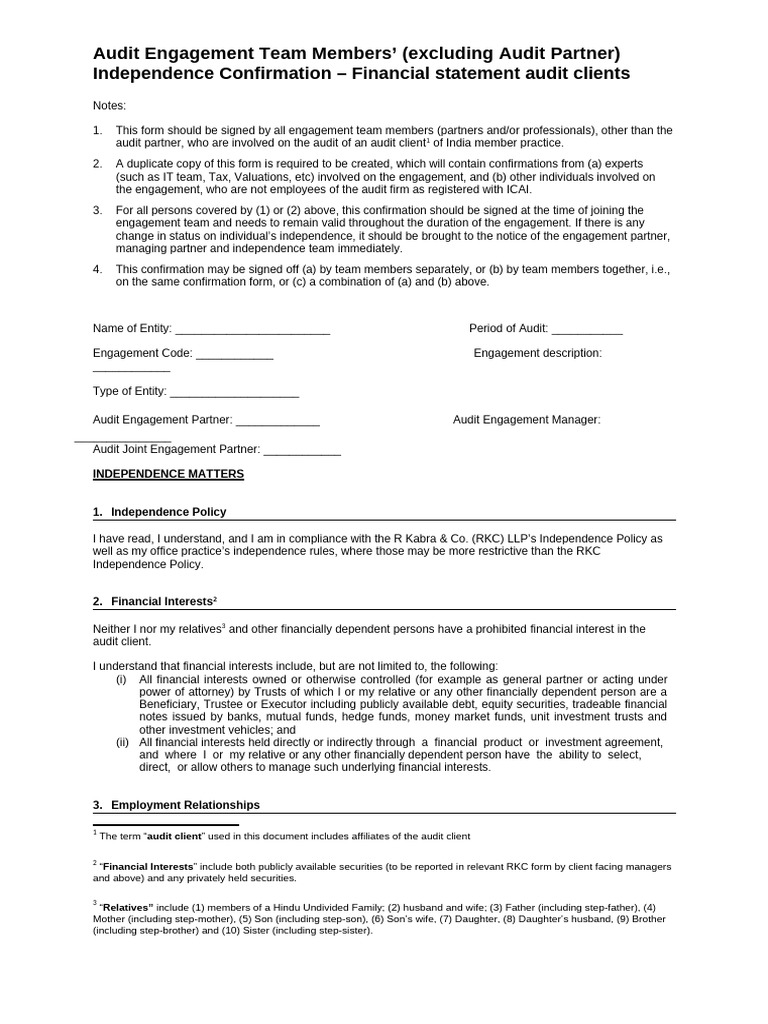 A.3.b - Independence Declaration Audit Team (Non-Partner) | PDF | Banks ...