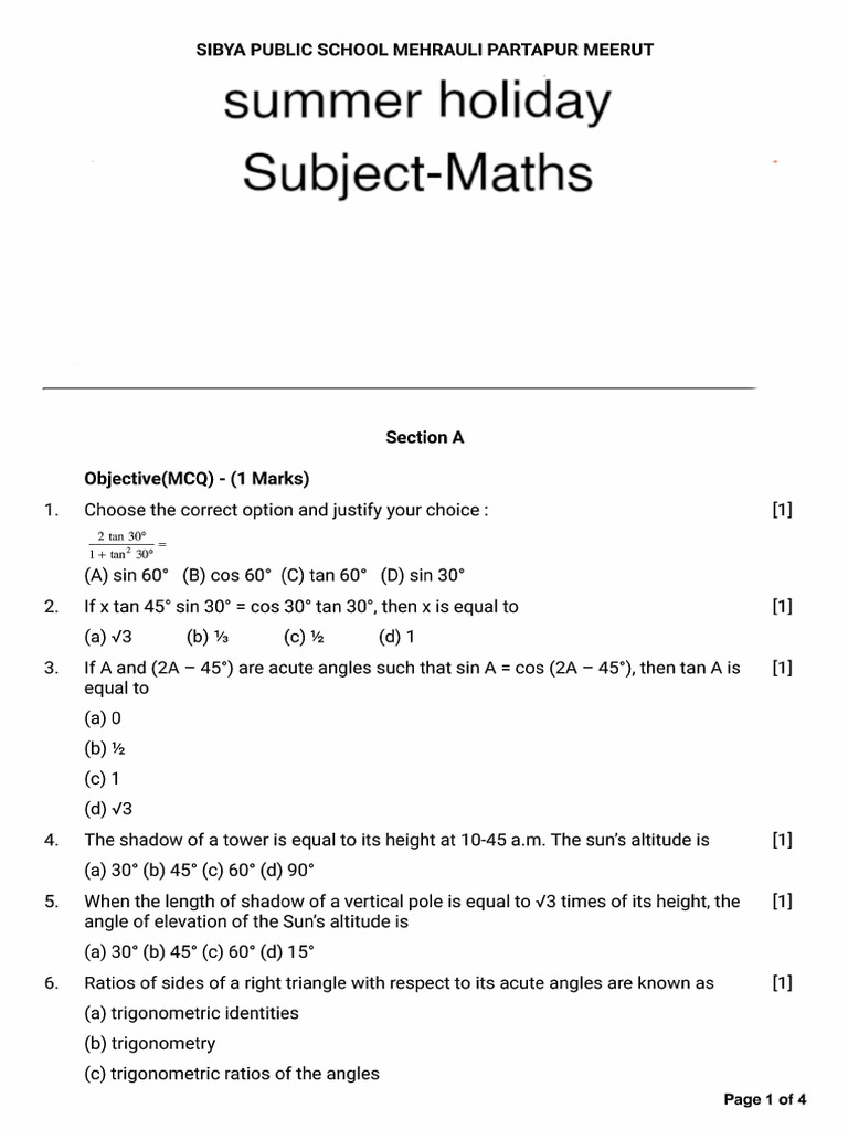 Class 10 Worksheet (Maths) | PDF