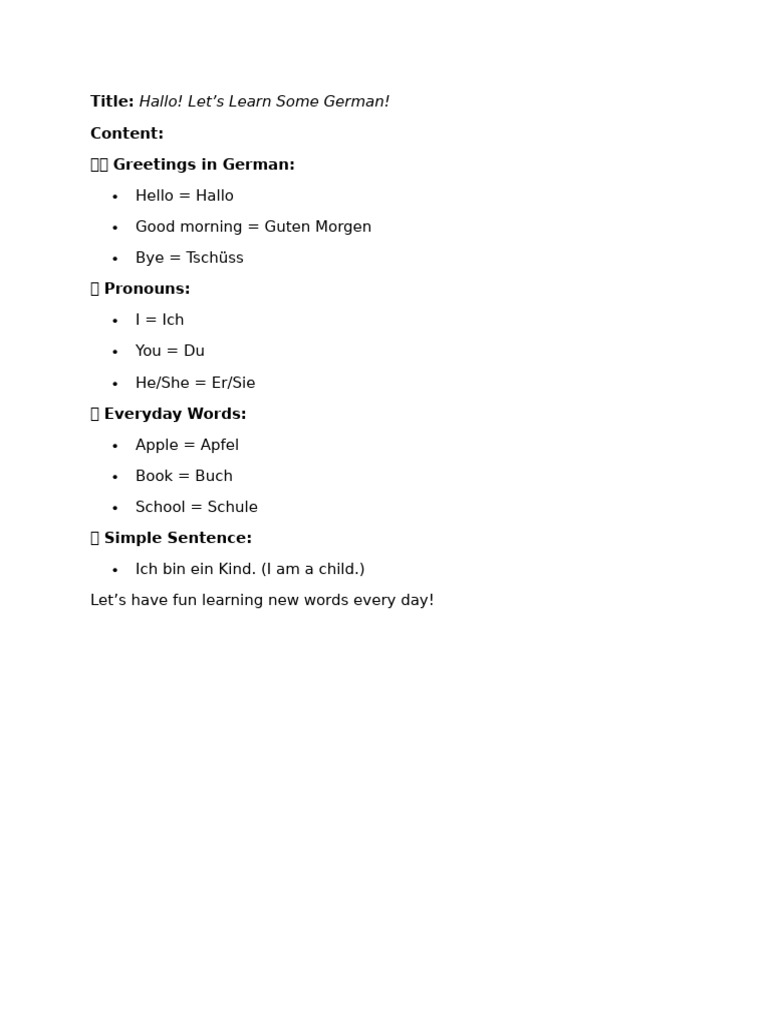 Learn Basic German Vocabulary | PDF