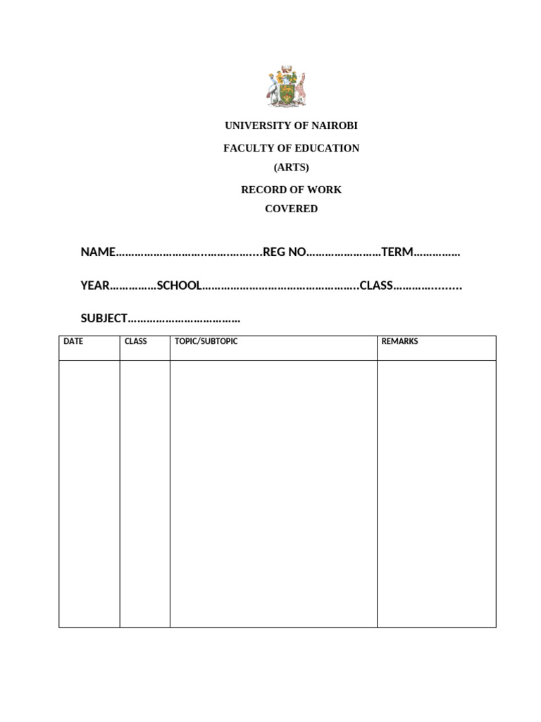 Record of Work Covered | PDF