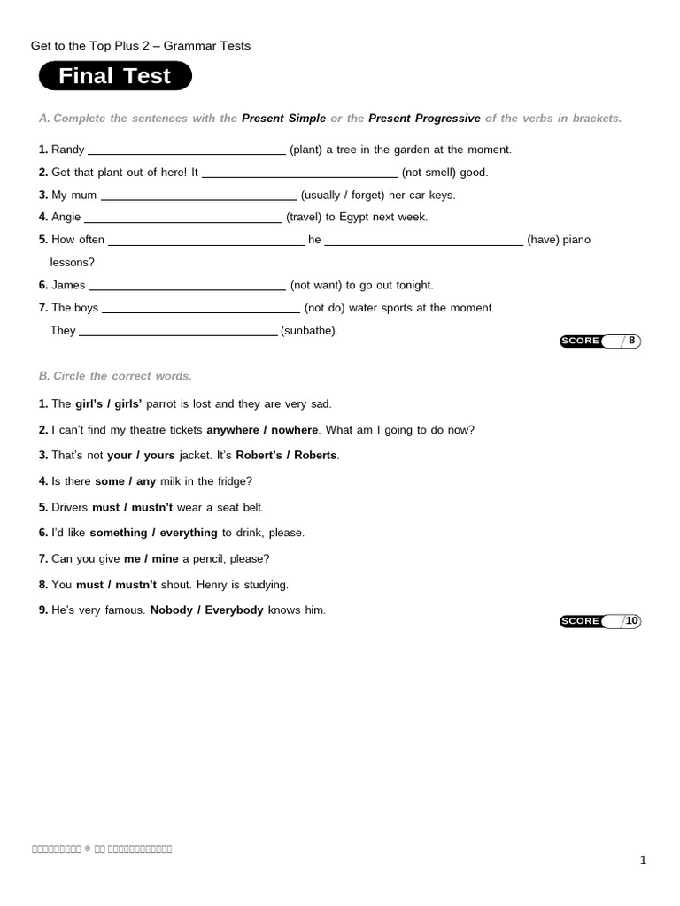 GTTTP 2 Grammar Final Test | PDF | Adverb | Linguistics