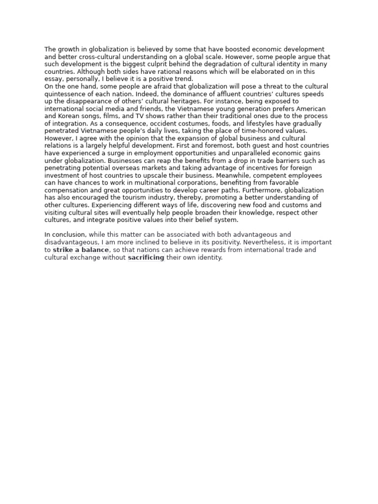 The Growth in Globalization in Recent Years Is Believed by Some That ...