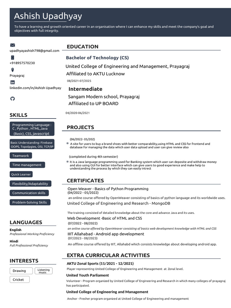Ashish Upadhyay Resume 12 | PDF | Web Development | Information Technology