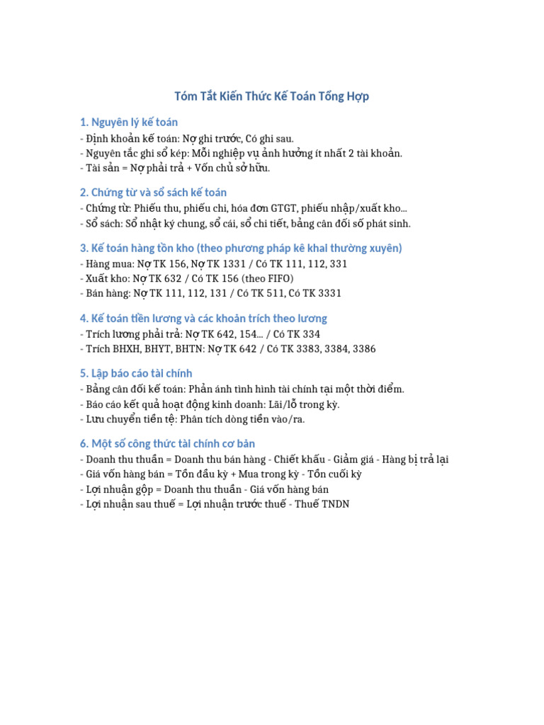 TomTat KienThuc KeToan TongHop | PDF