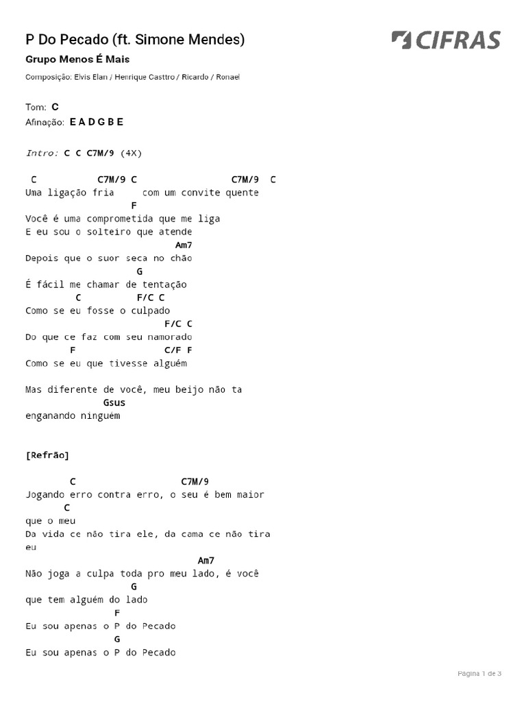 CIFRAS Cifra Grupo Menos e Mais p Do Pecado Ft Simone Mendes | PDF