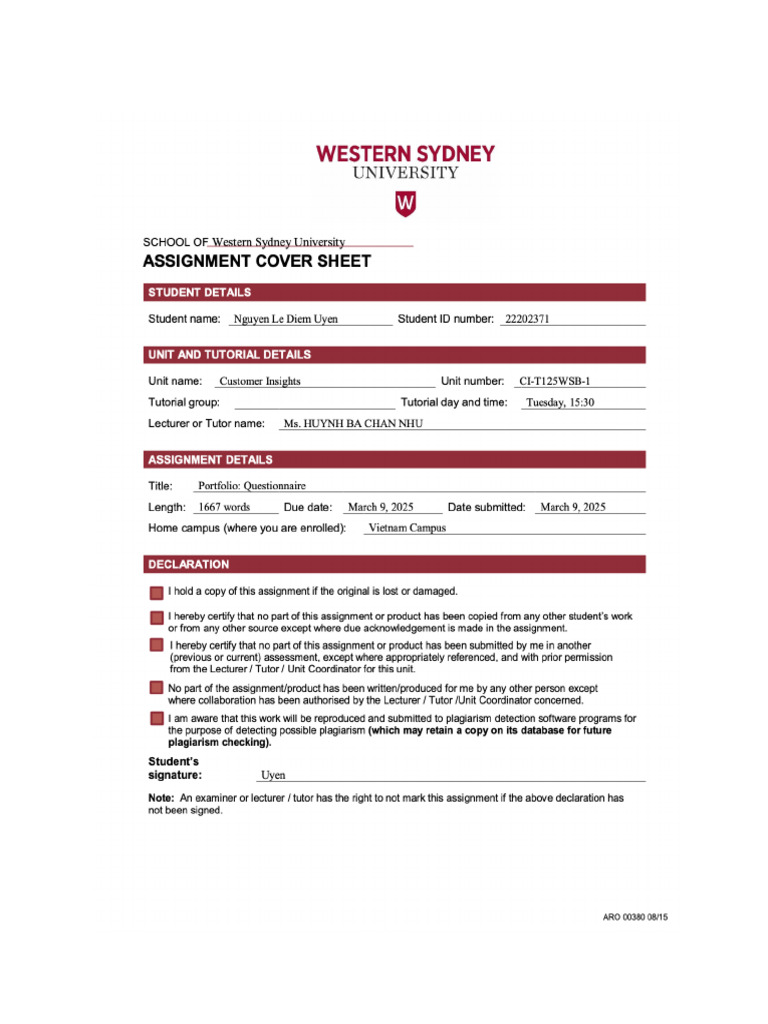 CI1 - A1 Designing A Questionnaire - NGUYEN Le Diem Uyen - 22202371 ...