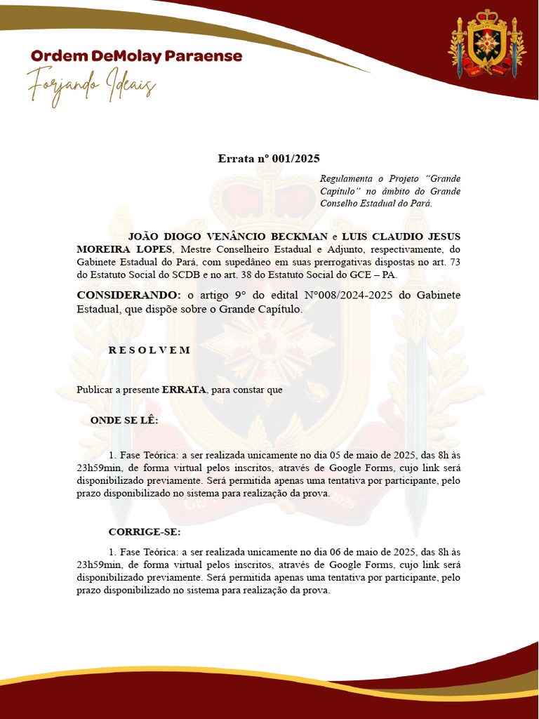 Errata 001 - Grande Capítulo - Forjando Ideais | PDF