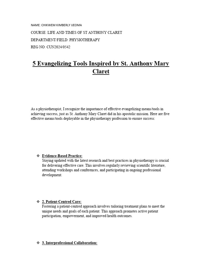 5 Evangelizing Tools Inspired by St. Anthony Mary Claret: Name: Chikwem ...