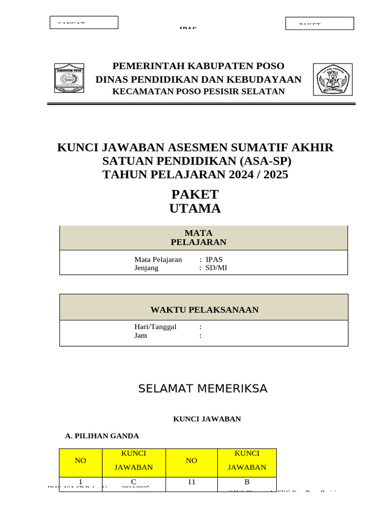 Kunci Jawaban IPAS 2025 KLS 3 | PDF