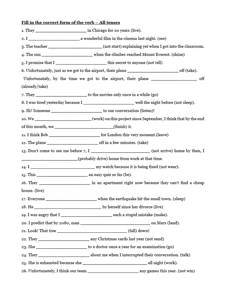 Tenses Revision. Fill in The Gaps and Rephrasing. | PDF