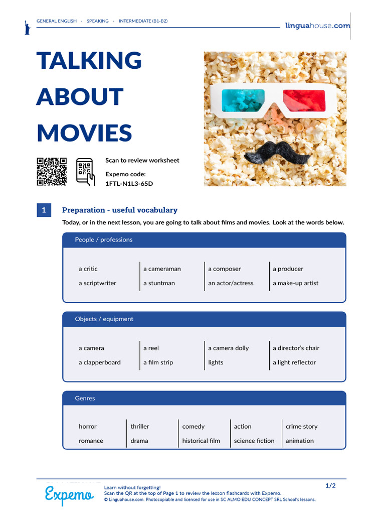 Talking About Movies American English Teacher B1 B2 | PDF | Vocabulary