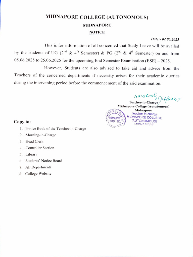 Study Leave Notification for Exams 2025 | PDF