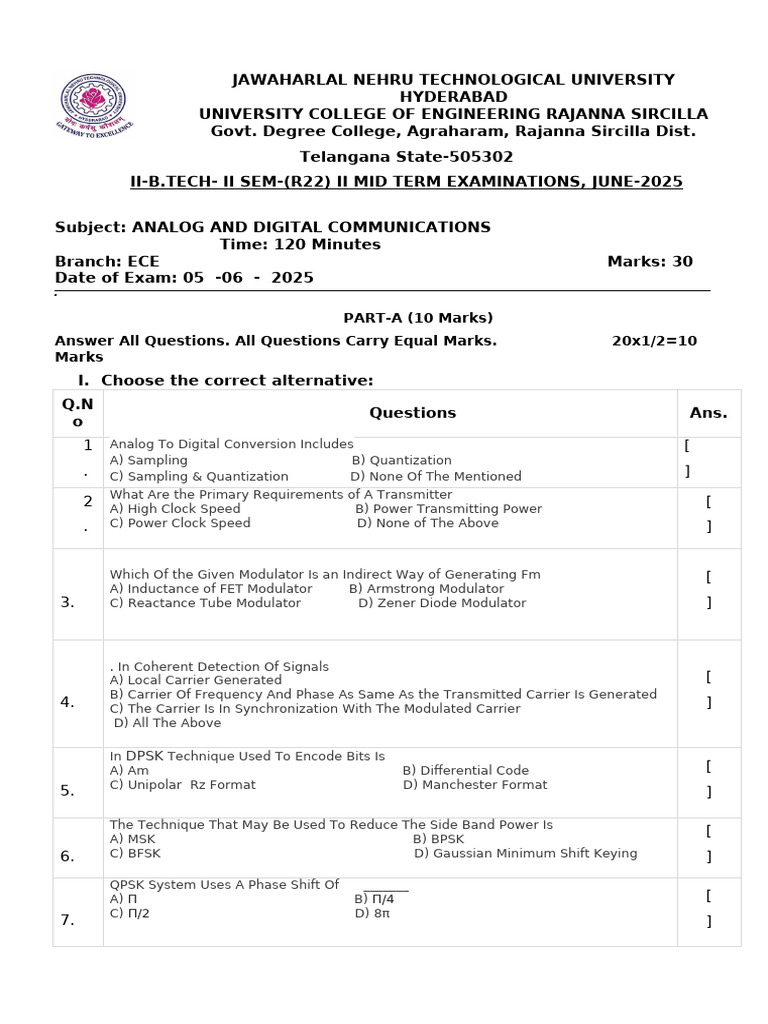 Adc mid-II Question Paper | PDF | Modulation | Computer Engineering