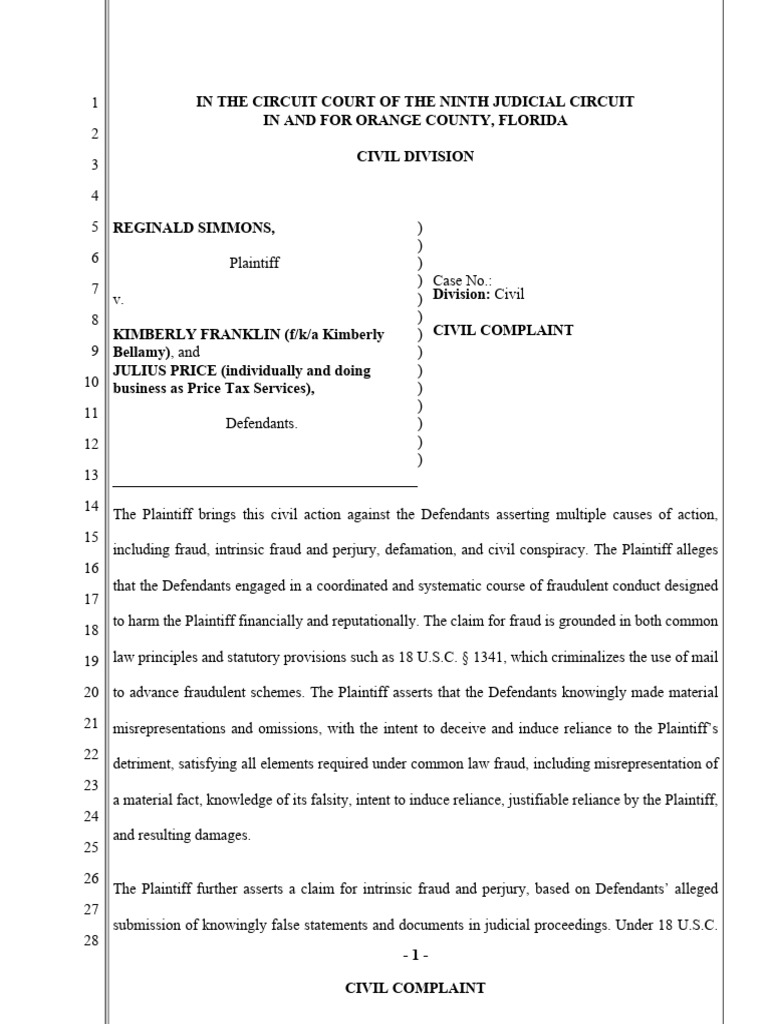 Civil Complaint .. | PDF | Damages | Defamation