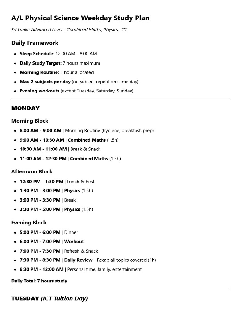 A/L Physics Study Session Plan | PDF | Workweek And Weekend | Cognition