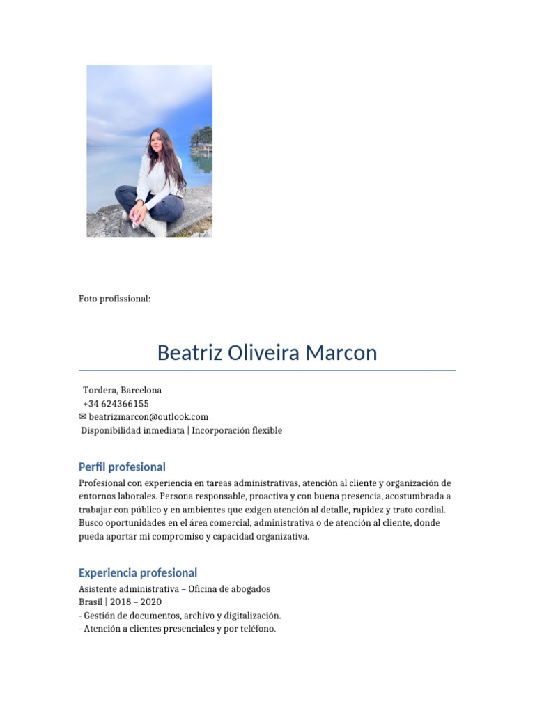 CV Beatriz Oliveira Marcon Atualizado | PDF