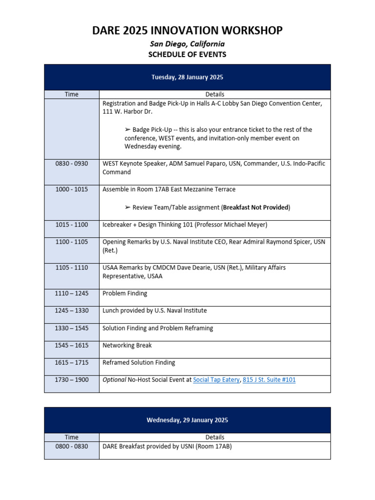 DARE 2025 Schedule of Events - 2 | PDF | Military Of The United States ...