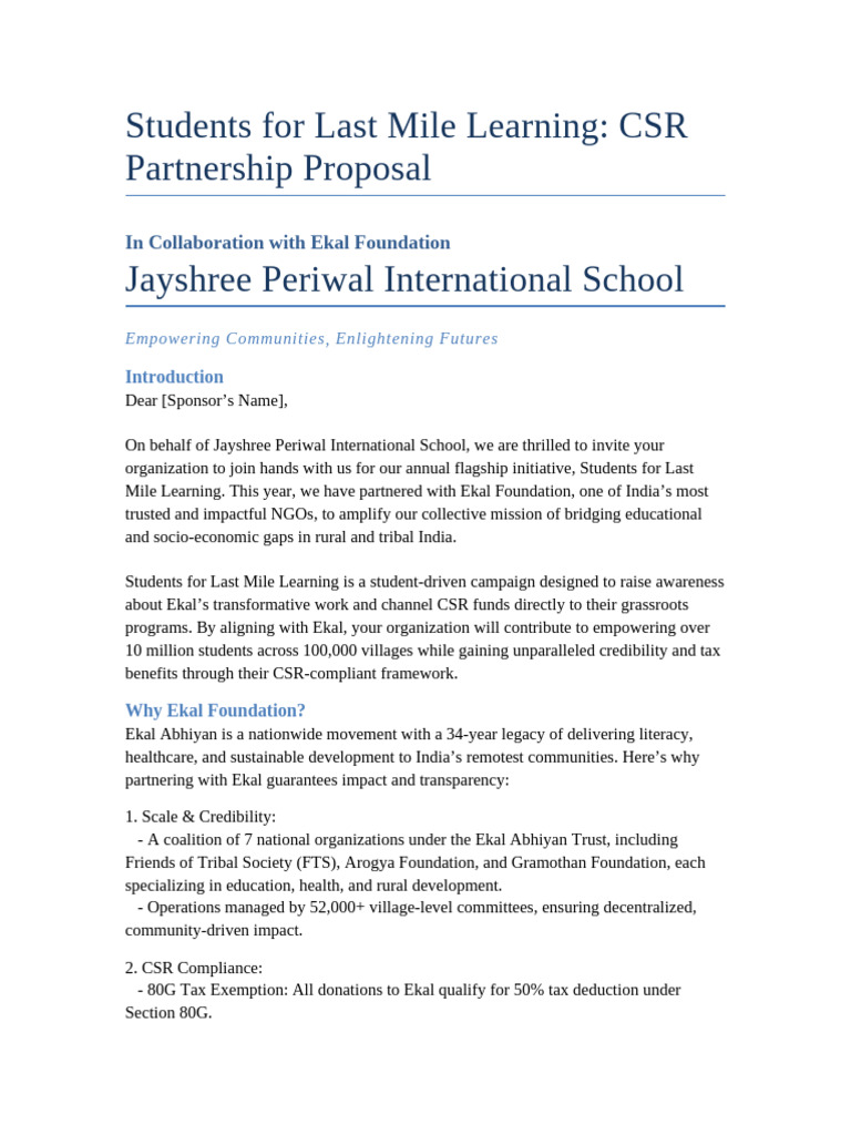 Formal Students For Last Mile Learning Proposal | PDF | Corporate ...