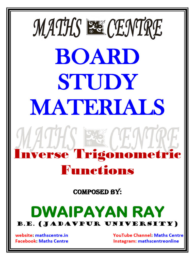 Inverse Trigonometric Functions Pdf Trigonometric Functions Mathematical Objects
