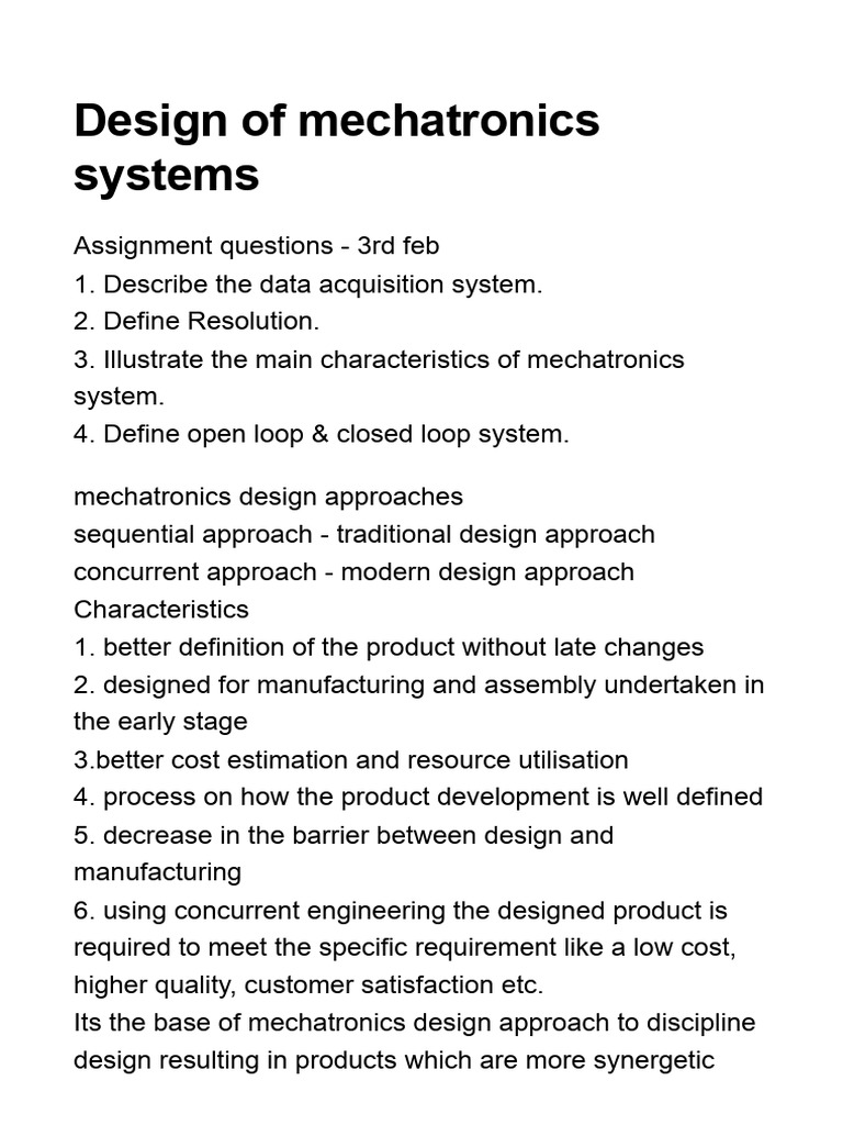 Mechatronics System Design Overview | PDF | Electric Motor | Sampling ...