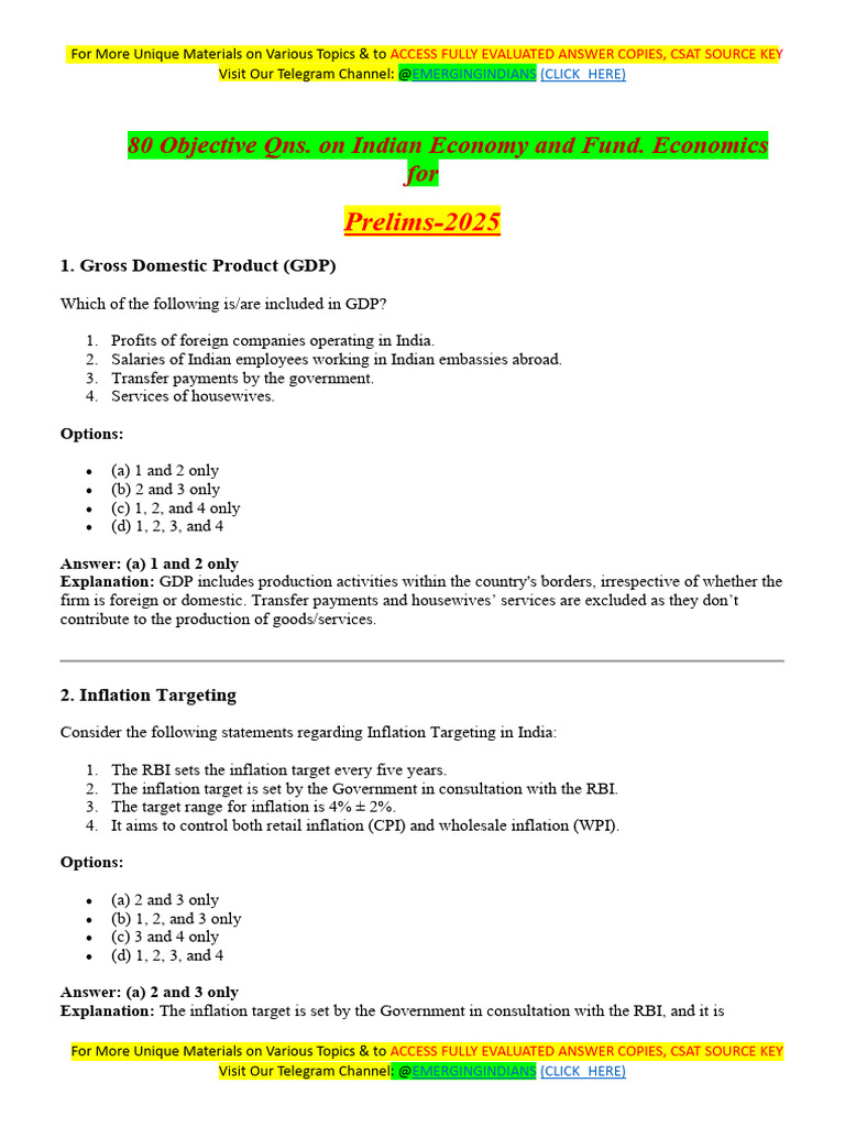 Most Imp Economy Qns for UPSC (1) | PDF | Fiscal Policy | Taxes