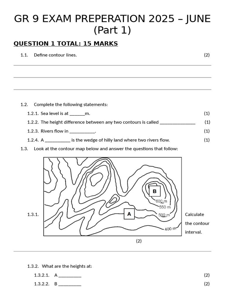 Grade 9 Topographic Map Exam Prep | PDF | Contour Line | Graphic Design