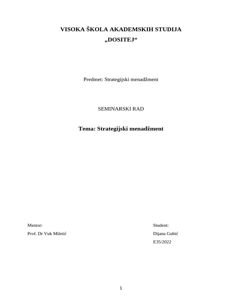 Strategijski Menadzment | PDF