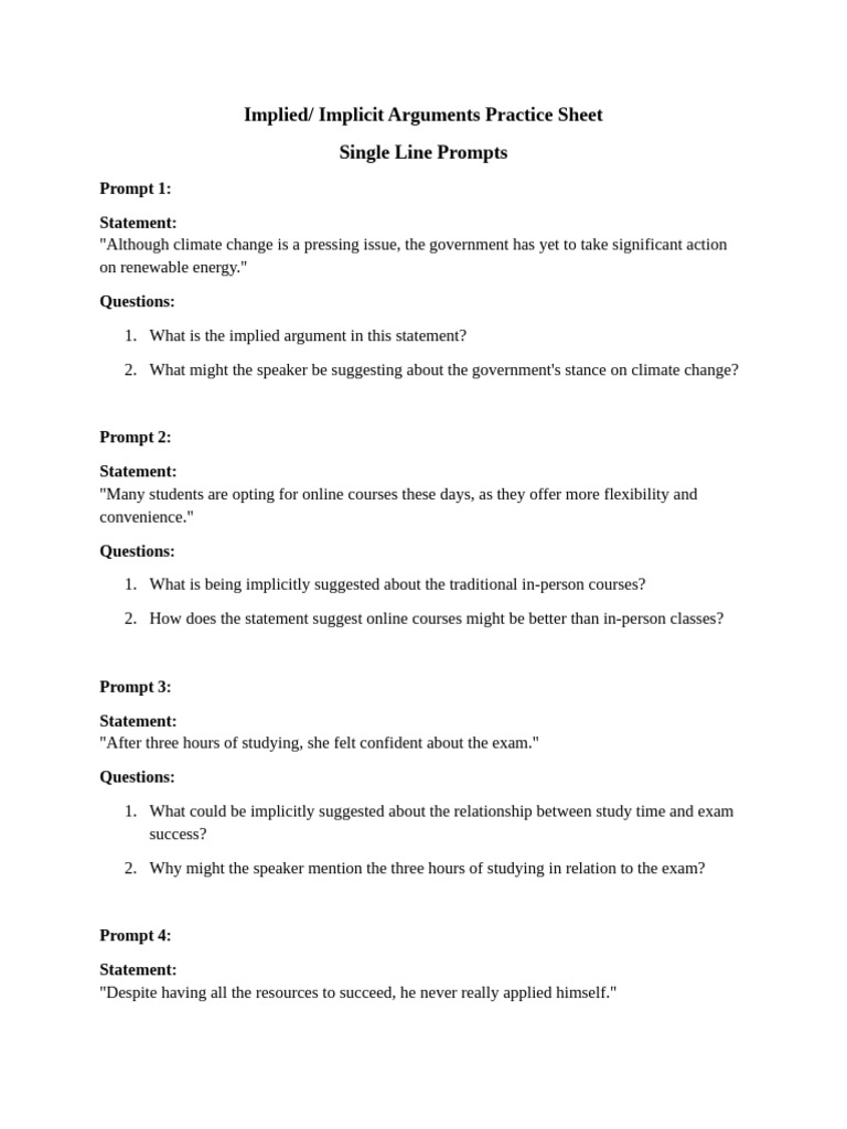 Implied Arguments Practice 15052025 094046pm | PDF | The Yellow Wallpaper | The Great Gatsby