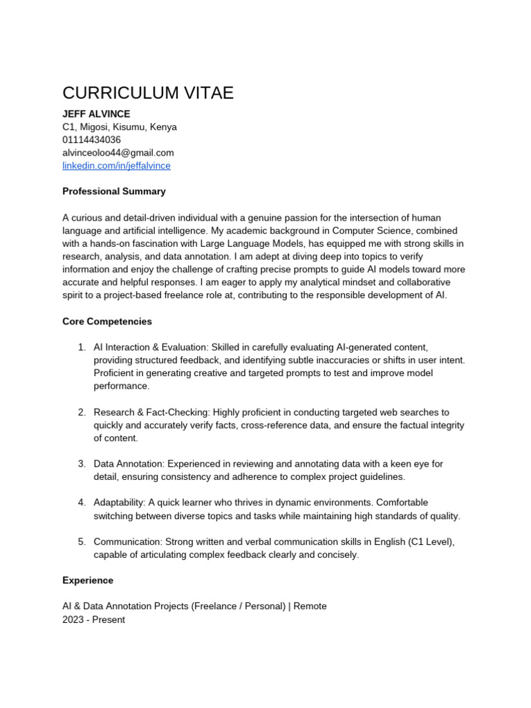 Curriculum Vitae Mindrift | PDF | Artificial Intelligence ...
