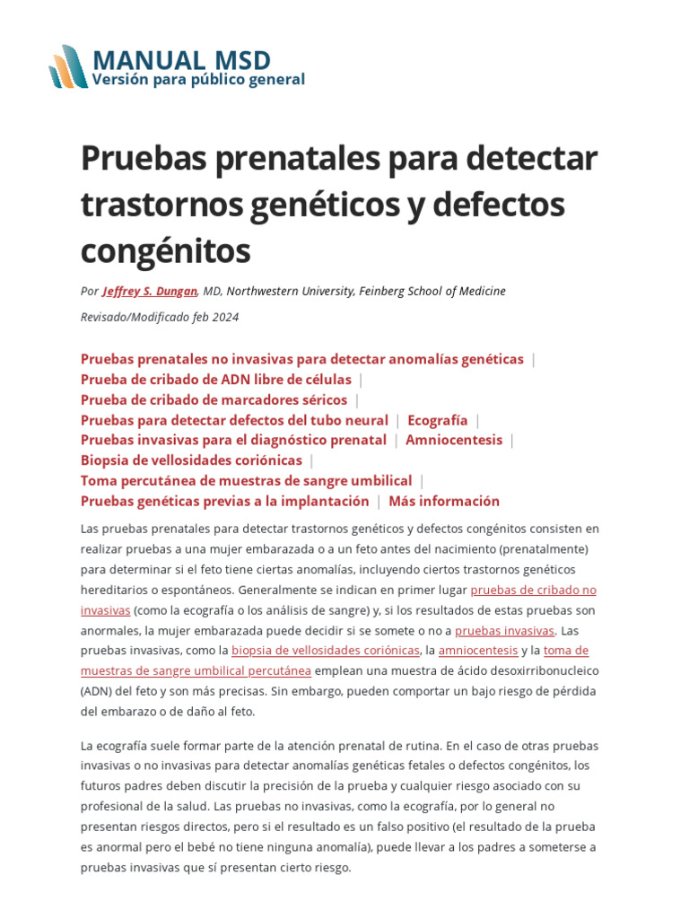 Pruebas Prenatales para Detectar Trastornos Genéticos y Defectos Congénitos - Salud Femenina ...