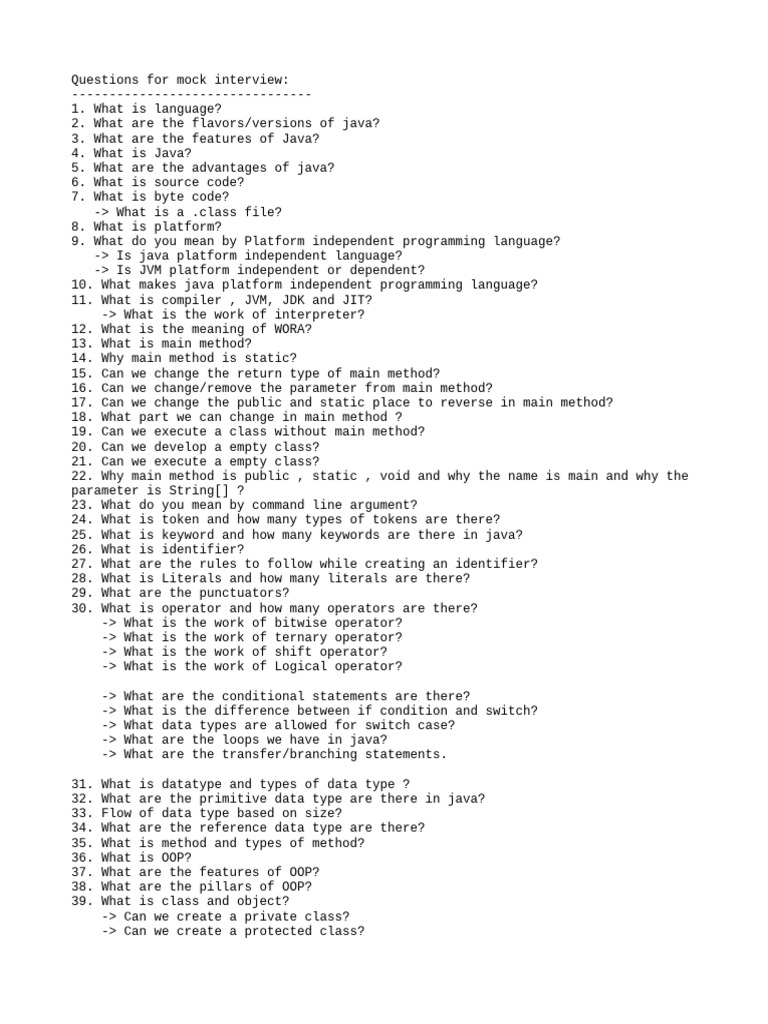 First Mock Intervie Questions | PDF | Constructor (Object Oriented Programming) | Programming