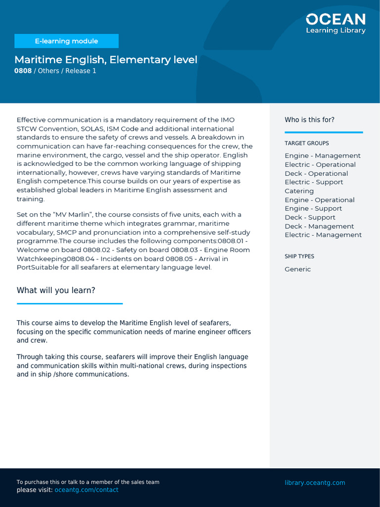 Maritime English Course for Seafarers | PDF | Sailor | Ships