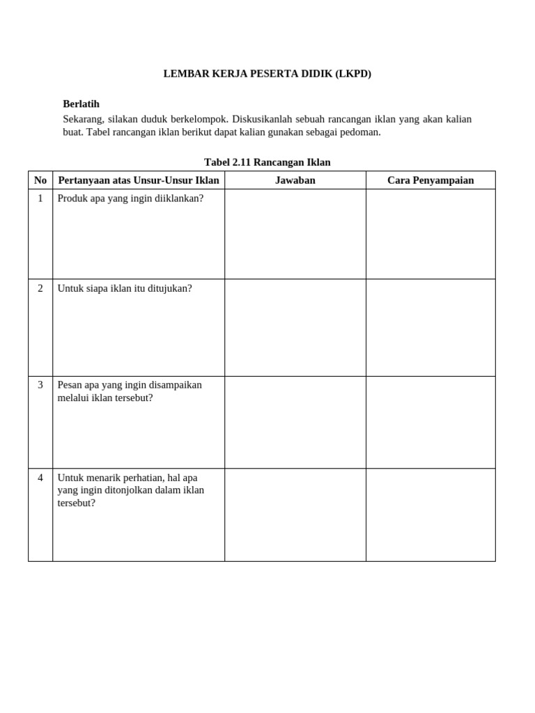 LKPD Membuat Iklan | PDF