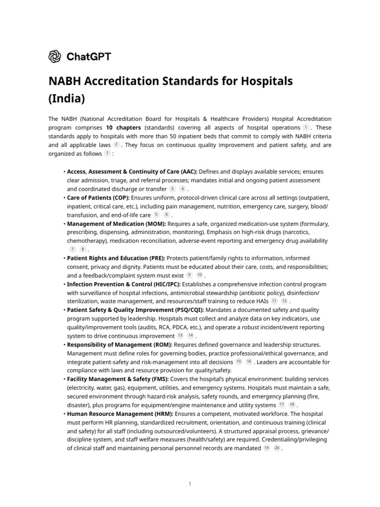 NABH Accreditation Standards for Hospitals (India) | PDF | Emergency ...
