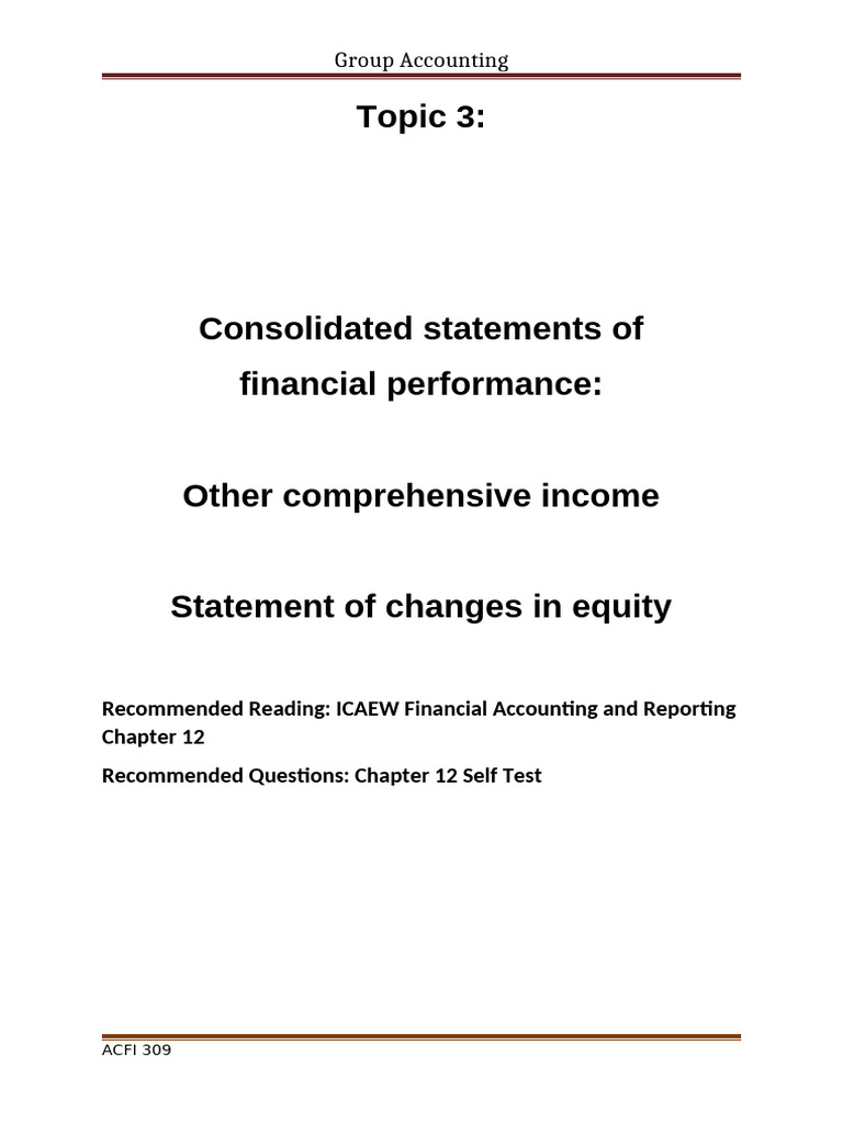 Acfi 309 Topic 3b - Oci, Socie | PDF | Retained Earnings | Dividend