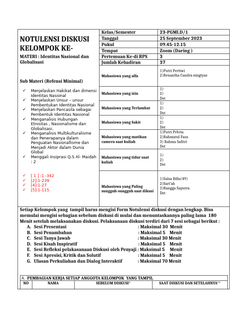 Form Notulensi Diskusi Kelompok 3 | PDF