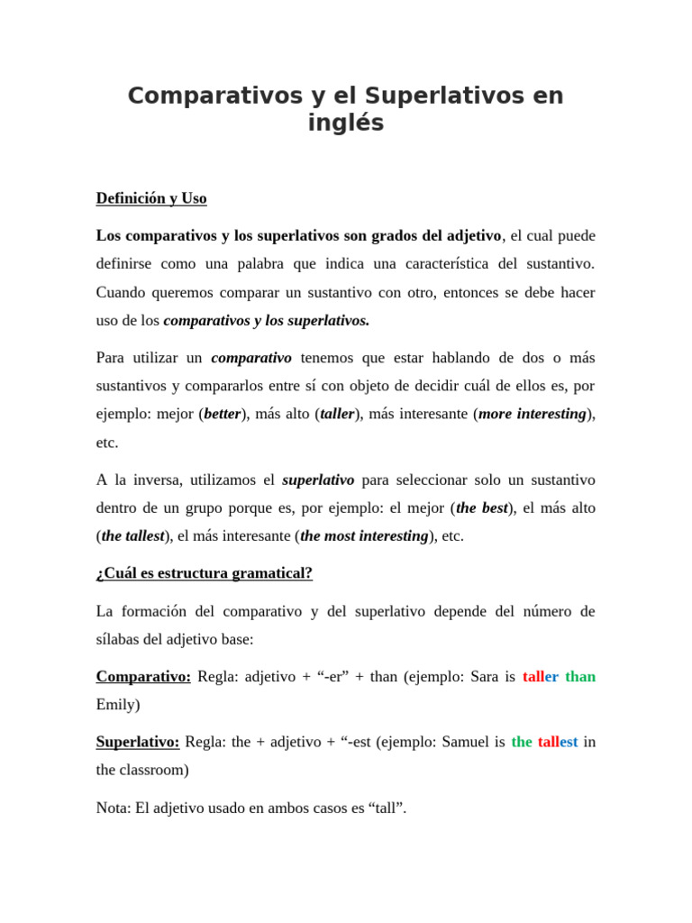 Comparativos y El Superlativos en Inglés Samuel | PDF | Adjetivo ...