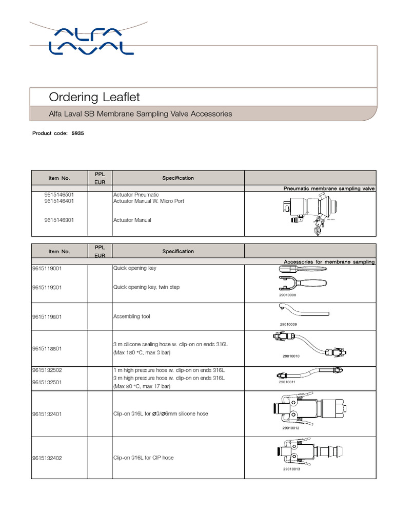 SB Membrane Sampling Valve Accessories | PDF | Valve | Hydraulics