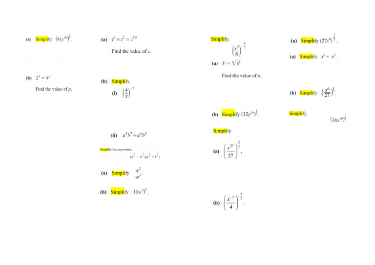 Worksheet On Indices | PDF