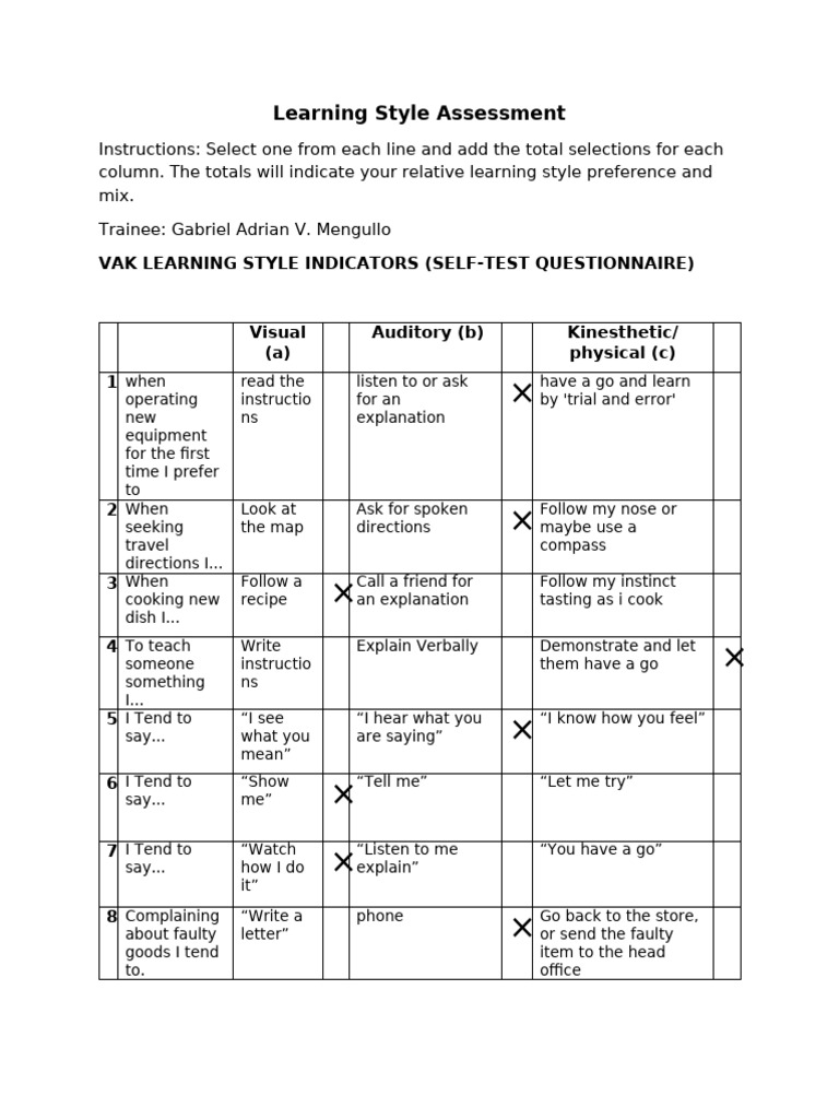 Mengullo, Gabriel Adrian V - Learningstyle | PDF | Learning Styles | Learning