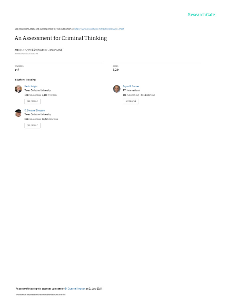 An Assessment For Criminal Thinking | PDF | Factor Analysis | Substance ...