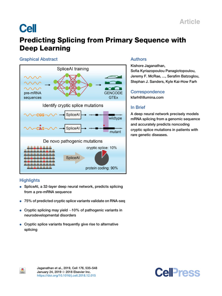 Cell Paper On Splice AI. 2019 | PDF | Alternative Splicing | Rna Splicing