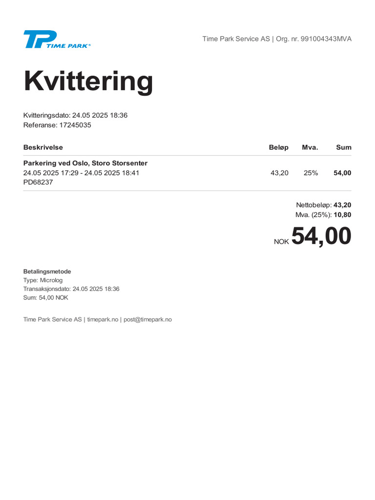 Kvittering: Kvitteringsdato: 24.05 2025 18:36 Referanse: 17245035 | PDF