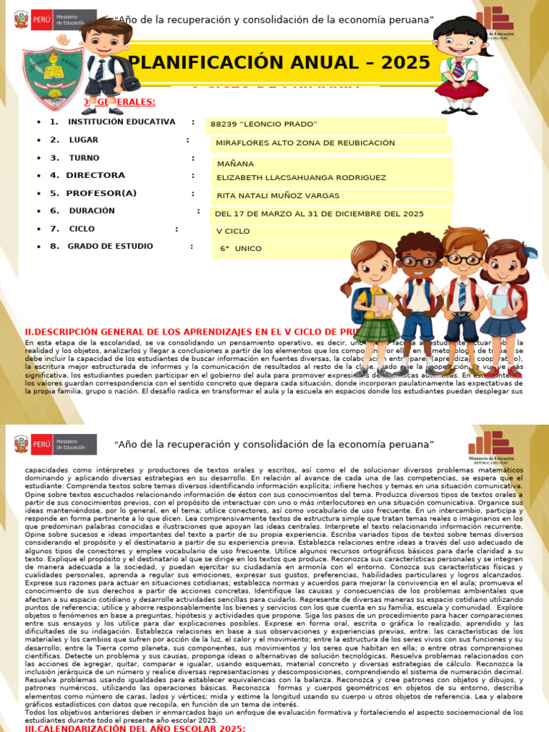 Planificación Anual-2025-V Ciclo - 6to Grado Leoncio Prado | PDF ...