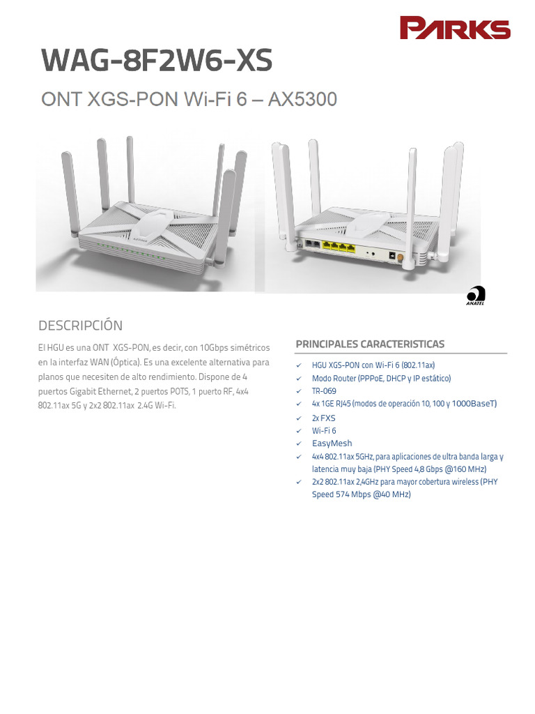 ONT XGS-PON con Wi-Fi 6 10Gbps | PDF | Ieee 802.11 | Wifi